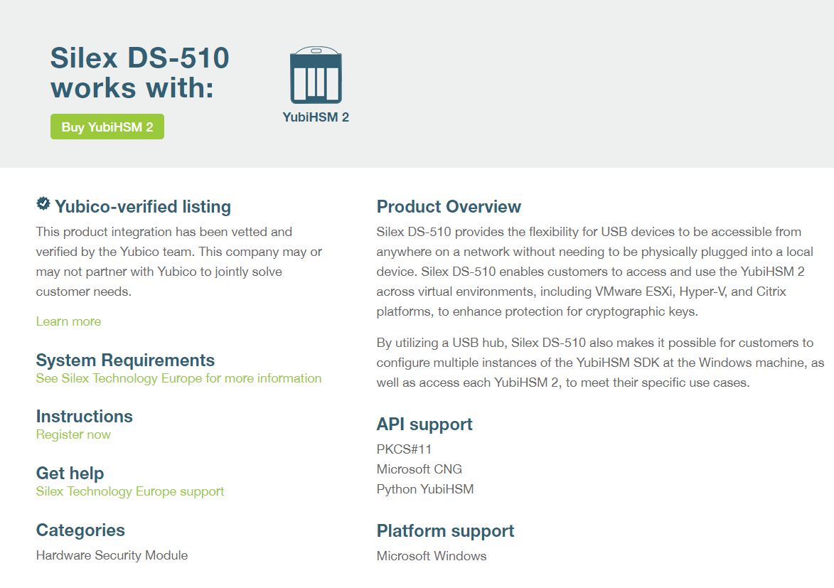 USB Device Server with Yubico YubiHSM 2